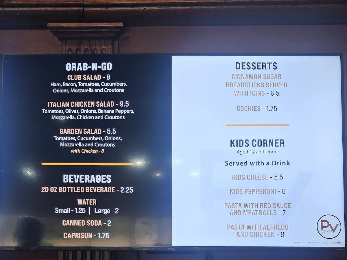 Carta de pizzería MWR Pizza Villa, Rota