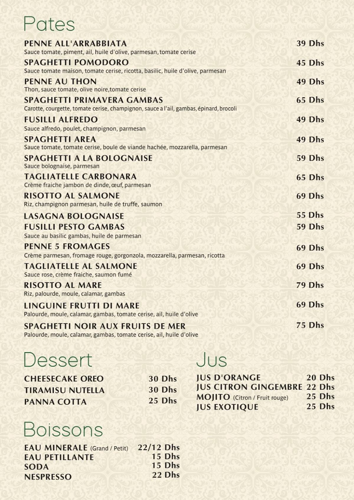 Menu at MY AREA RESTAURANT, Casablanca