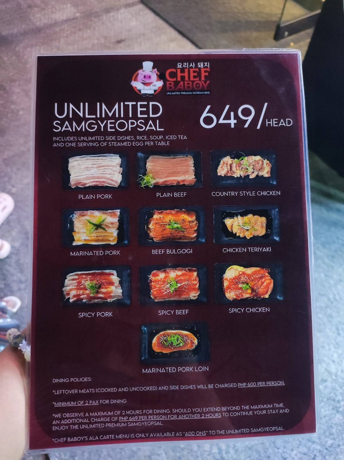 Menu at Chef Baboy - Clark Unlimited Premium Korean BBQ, Mabalacat