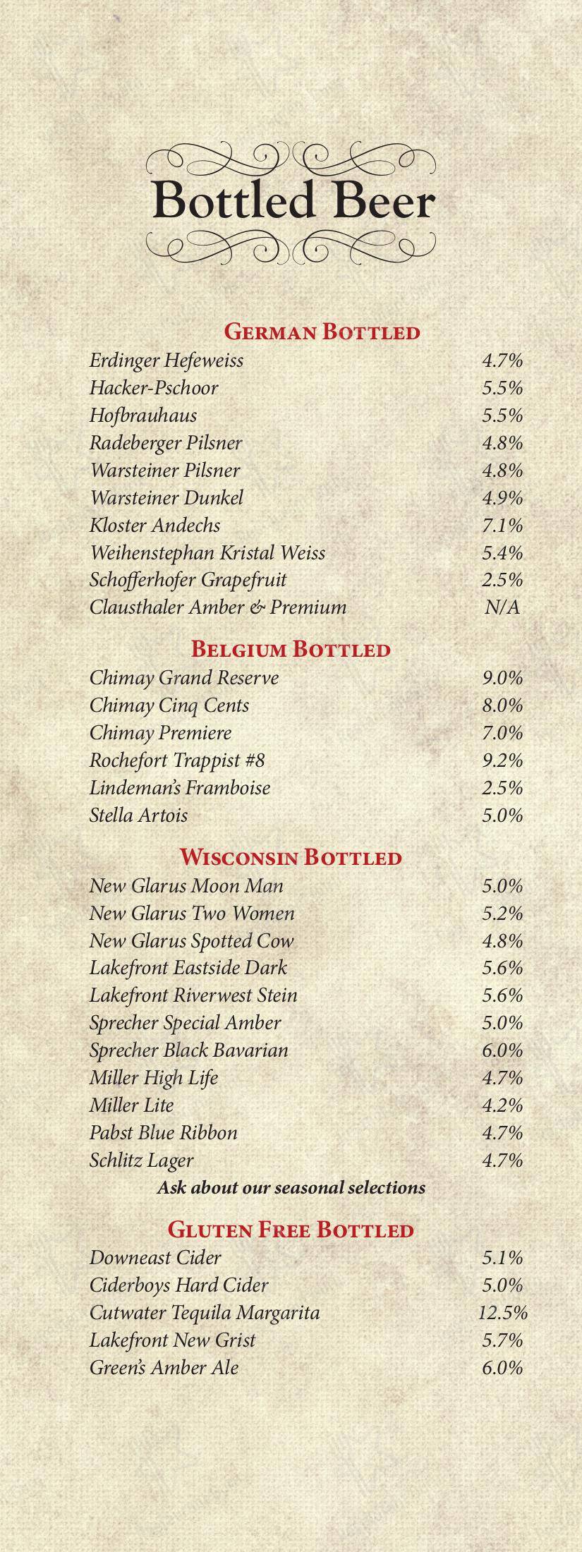 Menu at Mader's Restaurant, Milwaukee