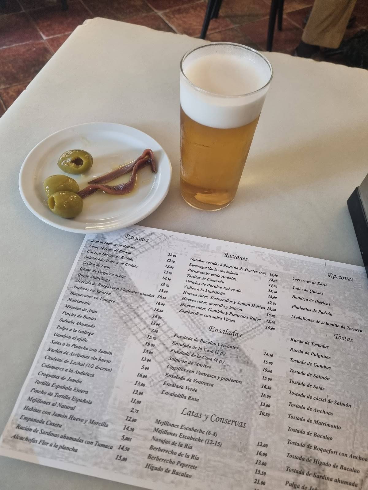 Carta del pub y bar Cervecería Cervantes, Madrid, Plaza Jesús 7