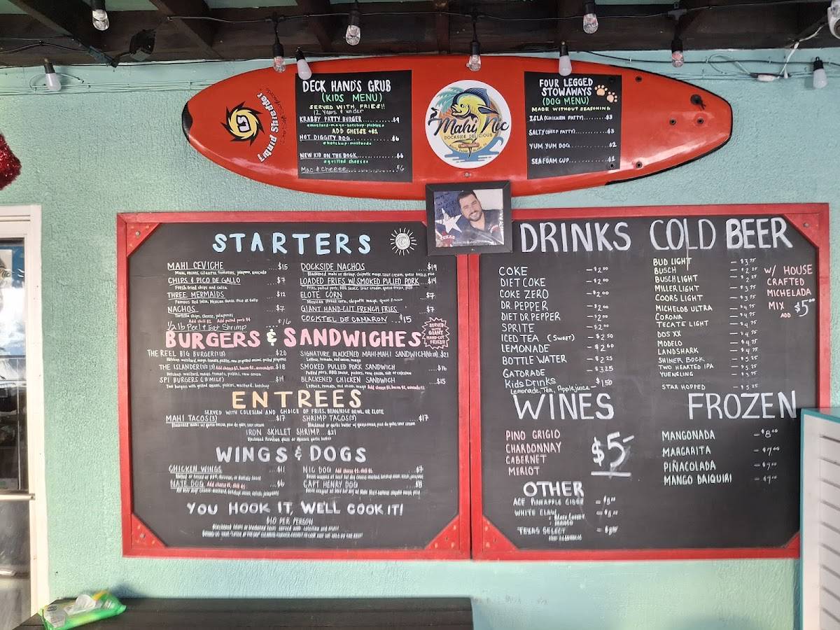 Menu at Mahi Nic restaurant, South Padre Island, State Park Rd 100