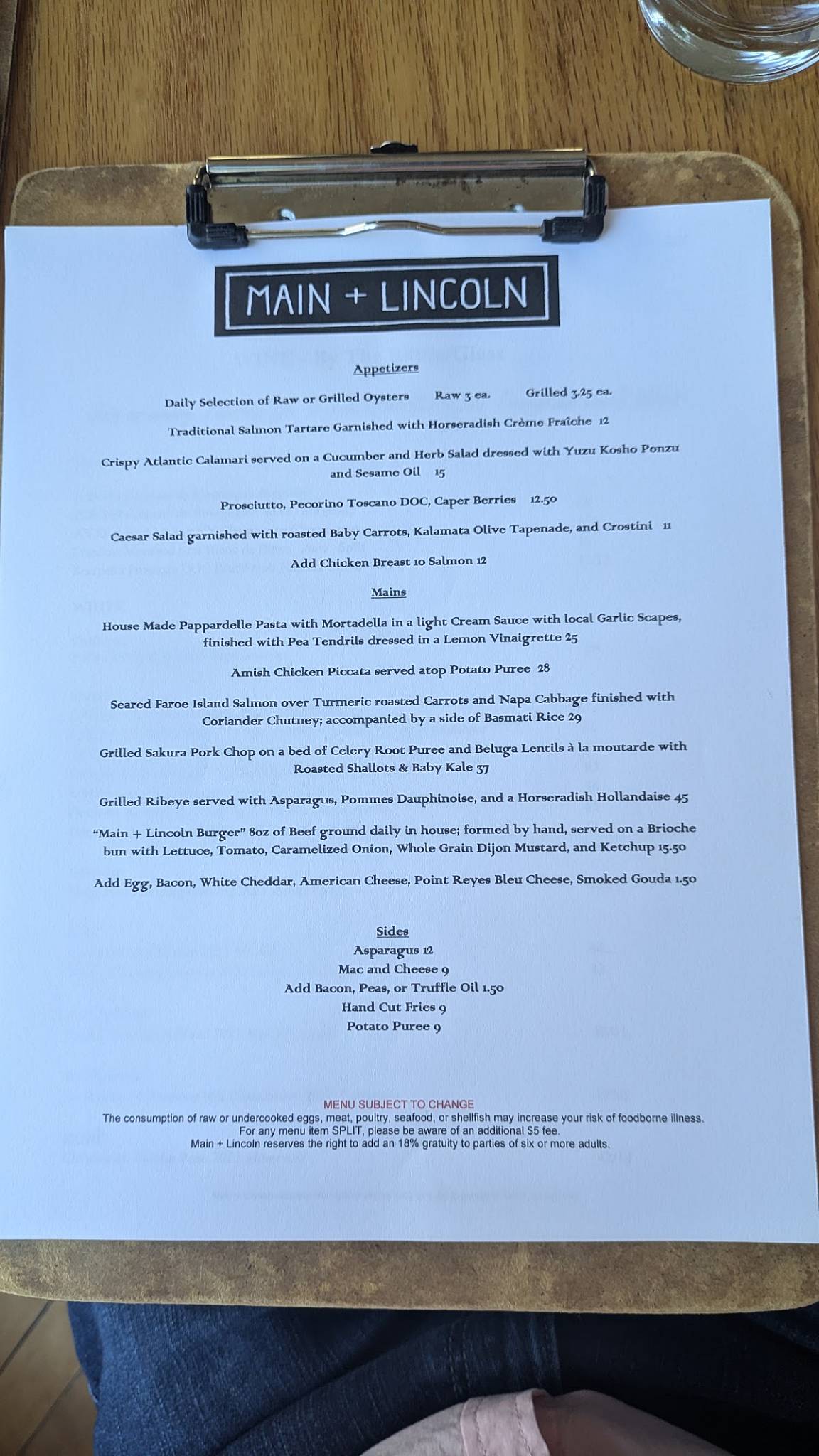Menu at Main + Lincoln Restaurant, Valparaiso, 210 E Lincolnway