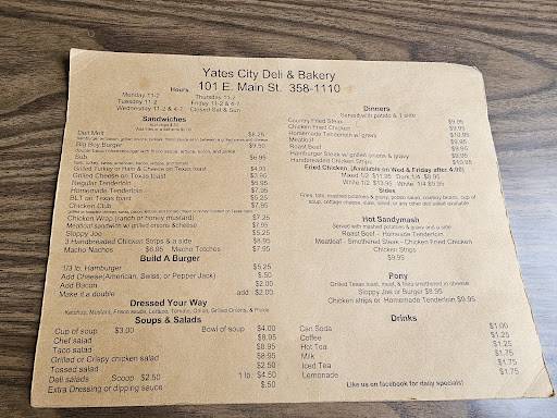 Menu at Main Street Deli restaurant, Yates City