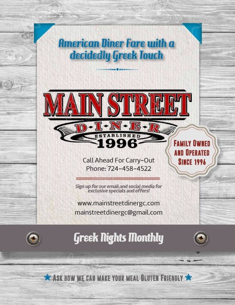 Menu at Main Street Diner restaurant, Grove City