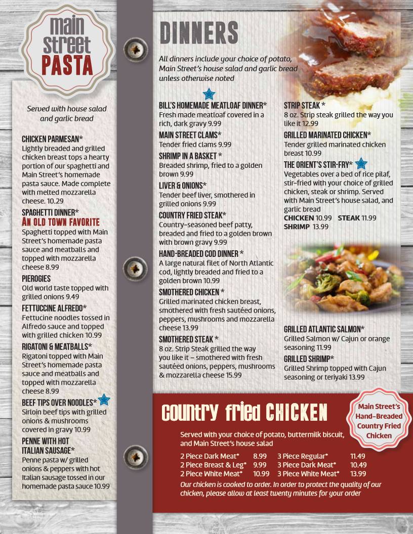 Menu at Main Street Diner restaurant, Grove City
