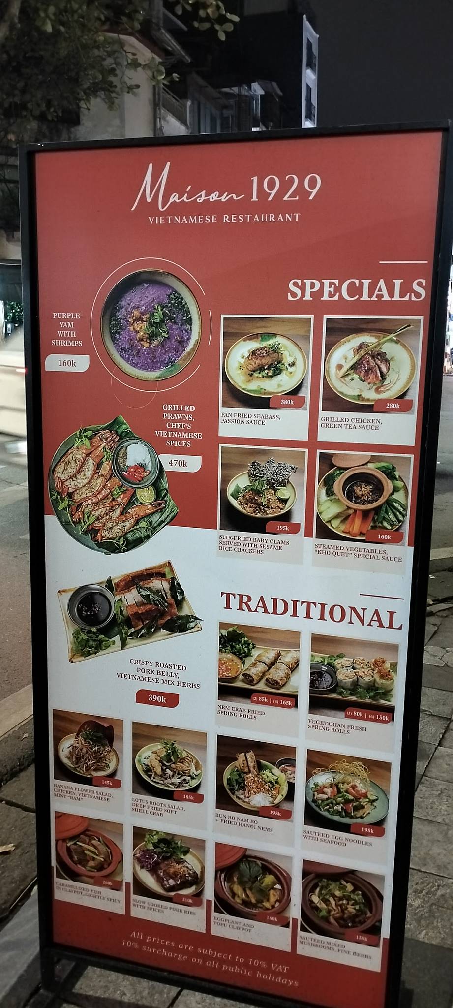 Menu at Maison 1929 Vietnamese Restaurant, Hanoi