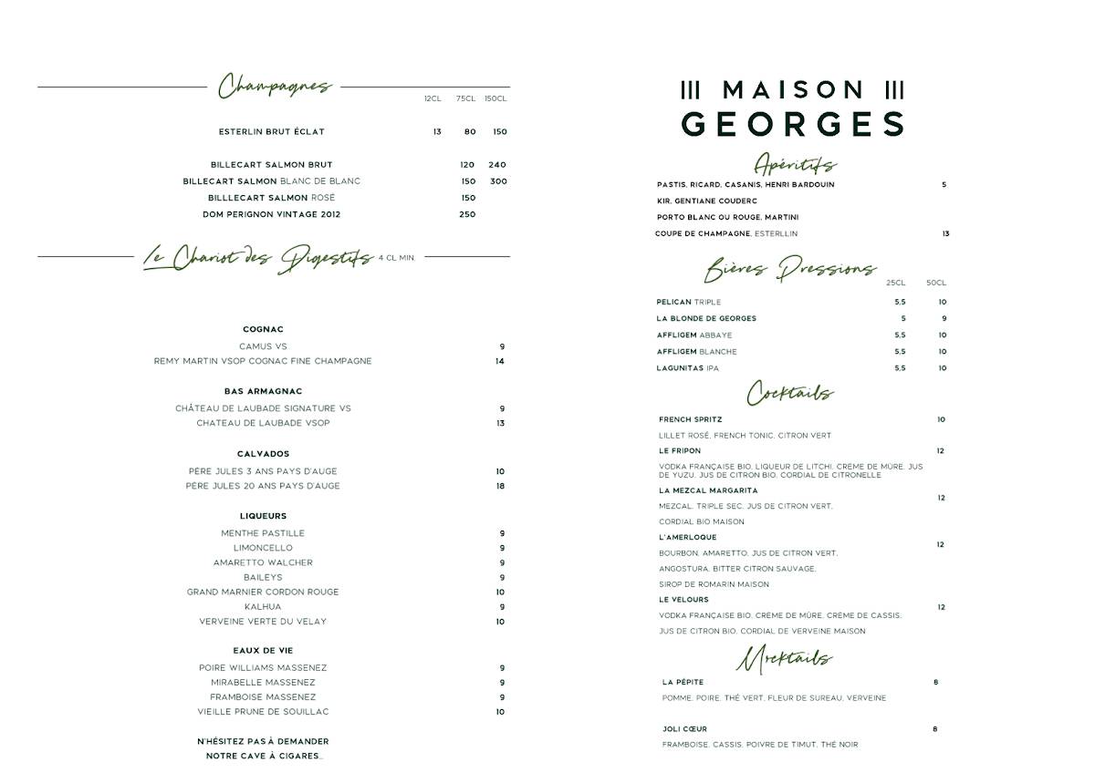 Menu au Maison Georges restaurant, Nanterre