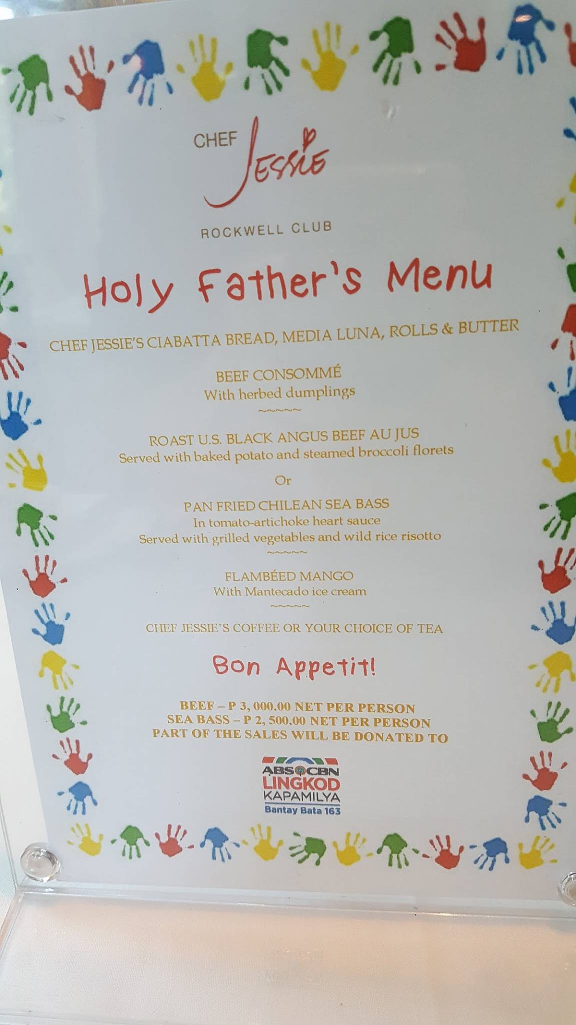 Menu at Chef Jessie Rockwell Club, Makati