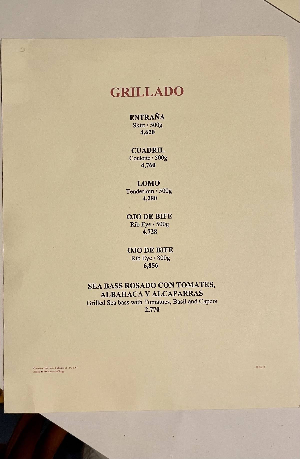 Menu at La Cabrera restaurant, Makati, H23G+46M