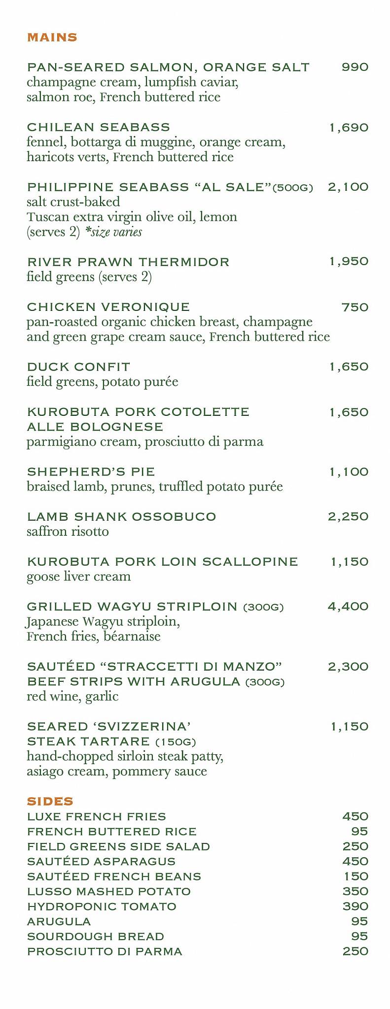 Menu at Lusso by Margarita Forés - Greenbelt 5 cafe, Makati, Legazpi Street