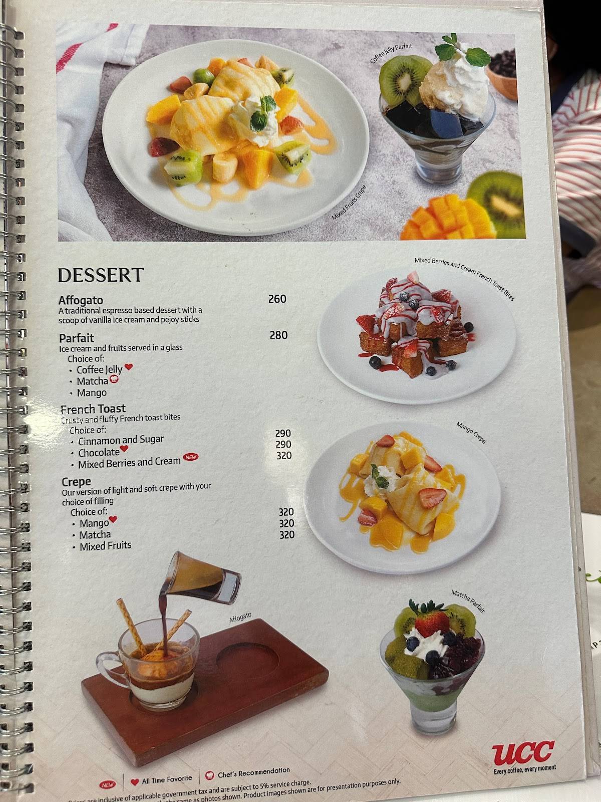 Menu at UCC Park Café cafe, Makati, Glorietta 3 Park