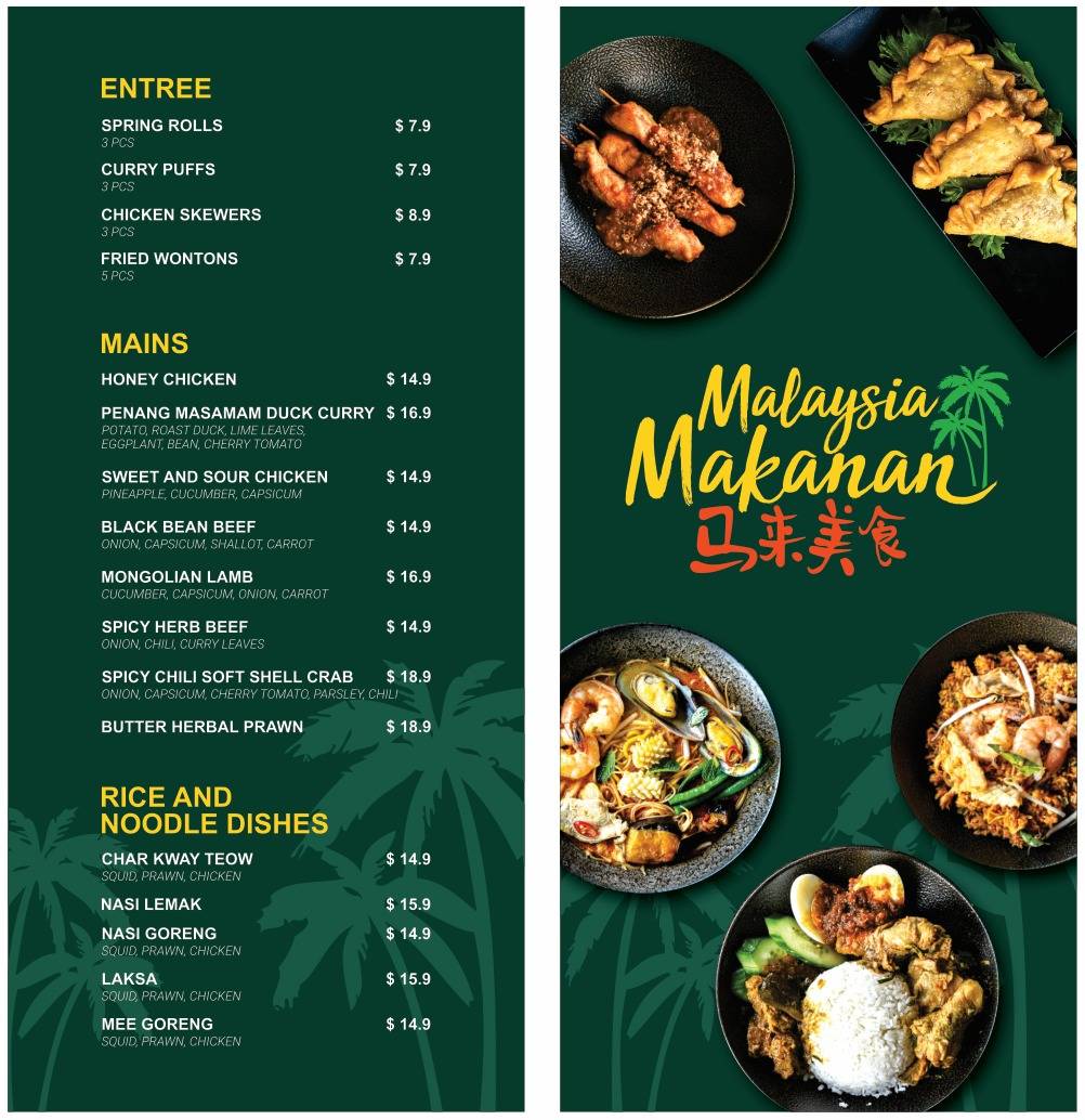 Menu at Malaysia Makanan restaurant, Southport
