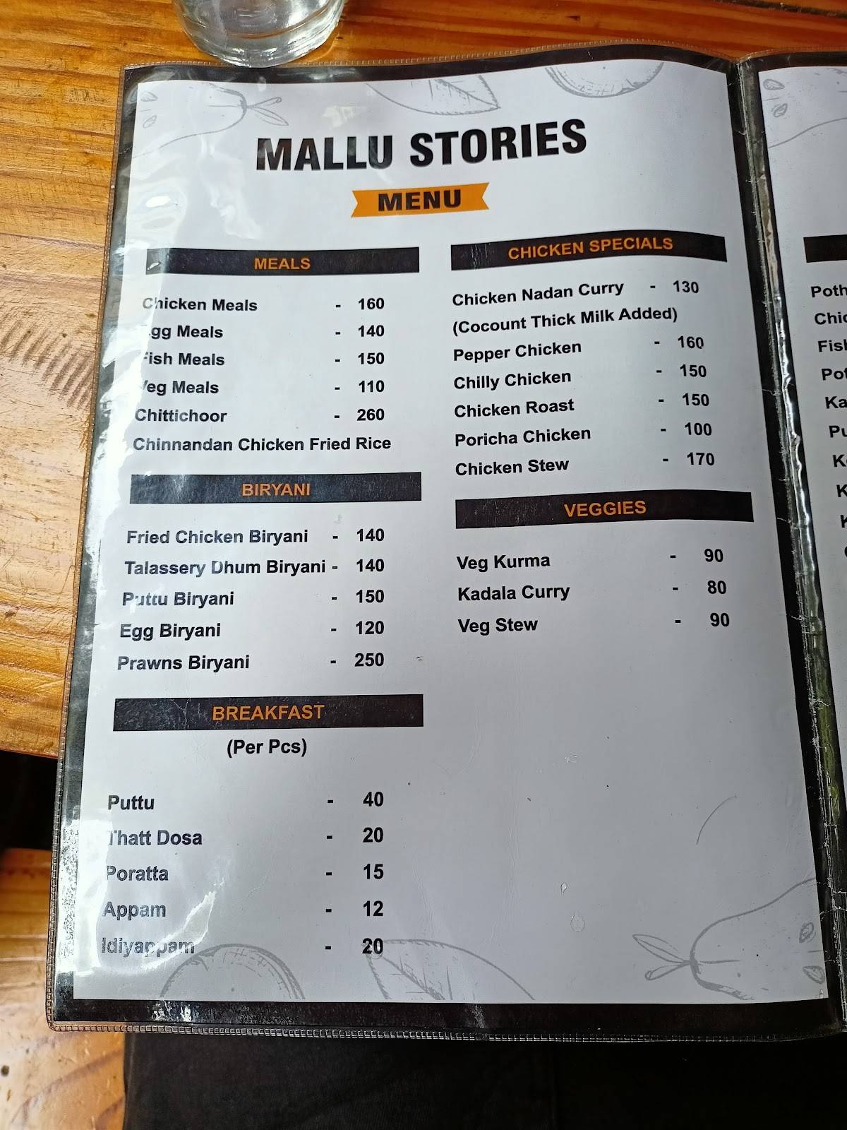 Menu at Mallu Stories, Pune