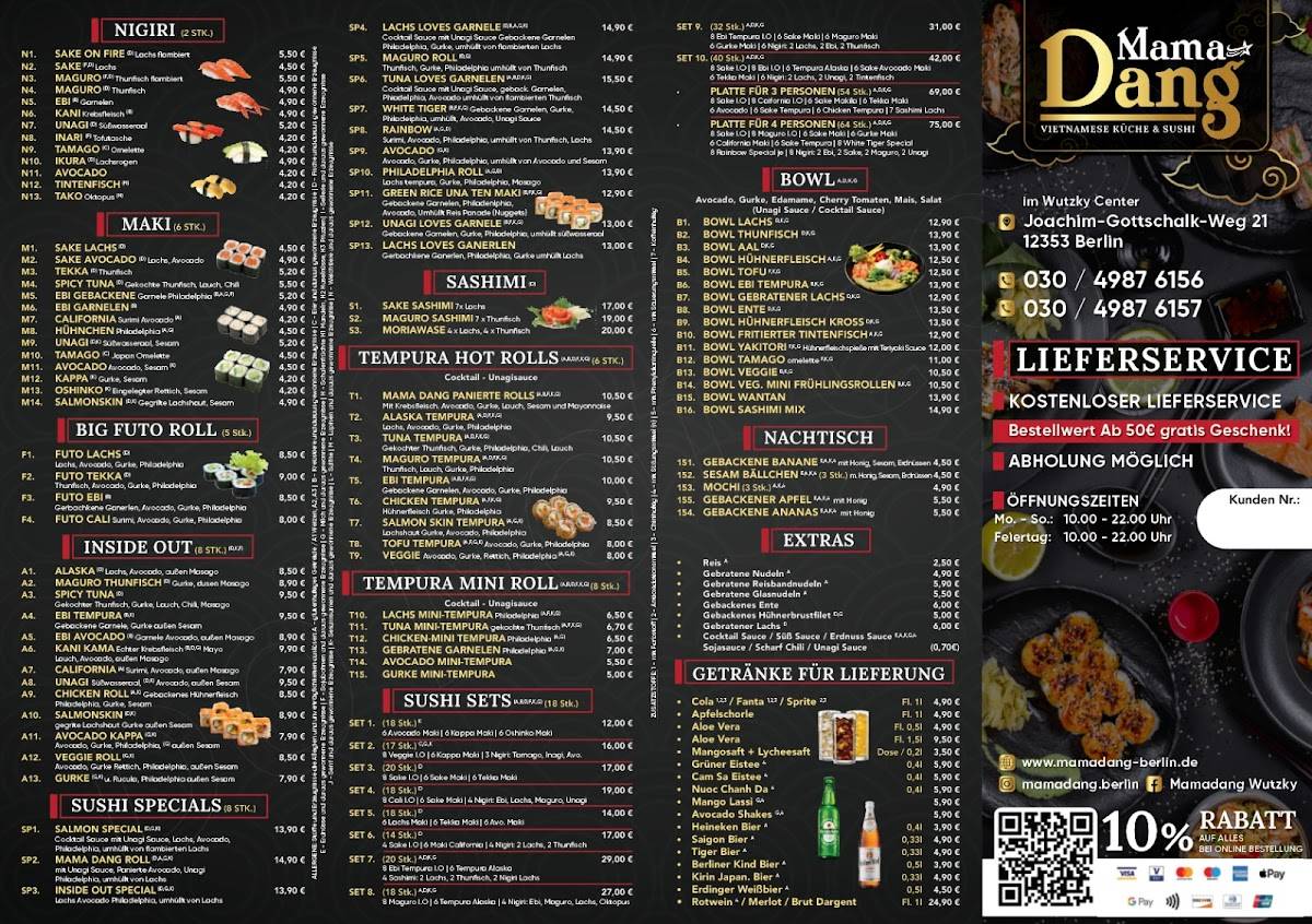 Speisekarte von Mama Dang restaurant, Berlin