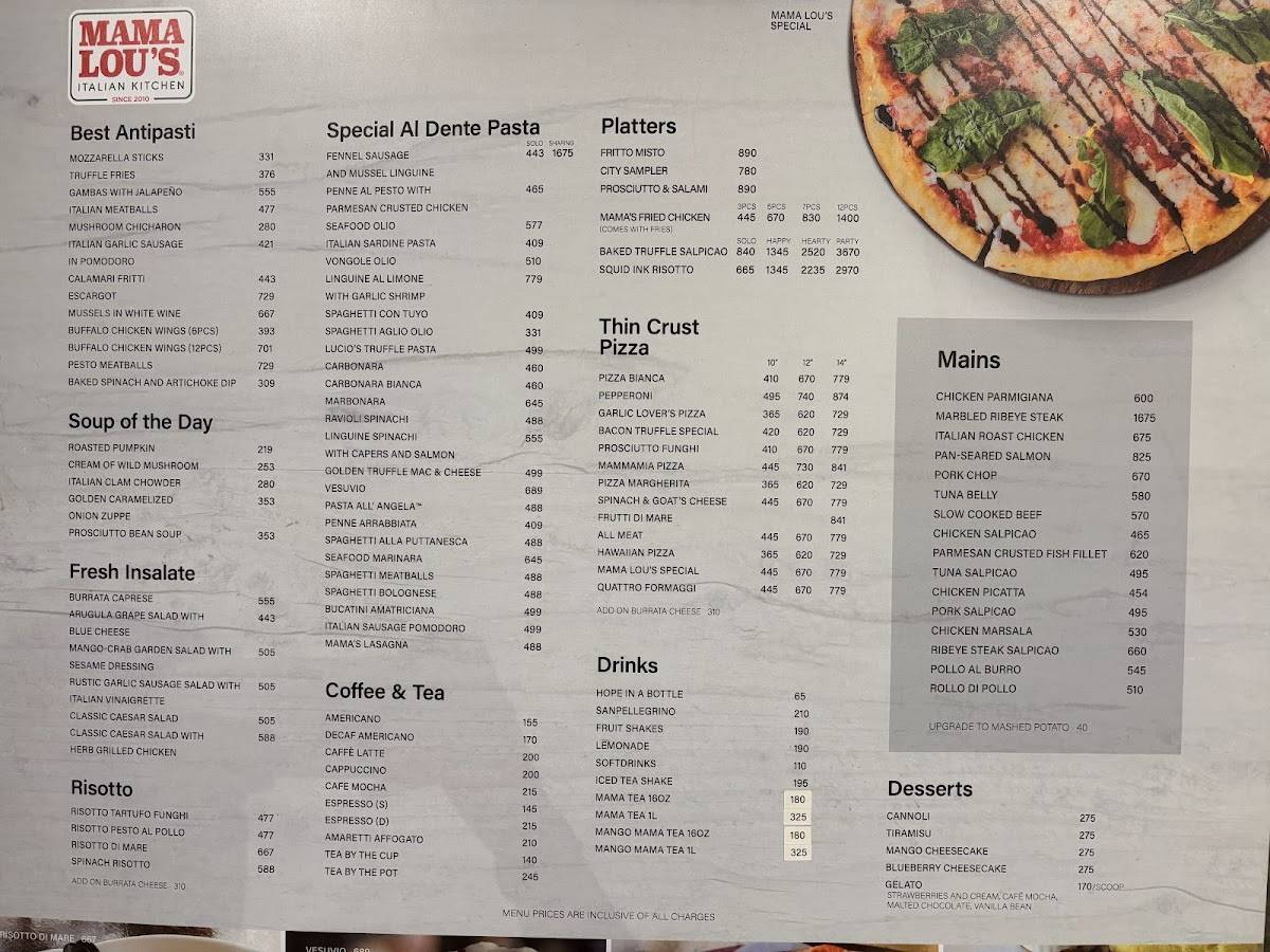 Menu at Mama Lou’s Italian Kitchen - Robinsons Galleria restaurant ...