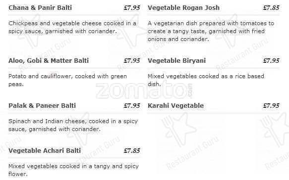 Menu at Akbar's Restaurant, Manchester