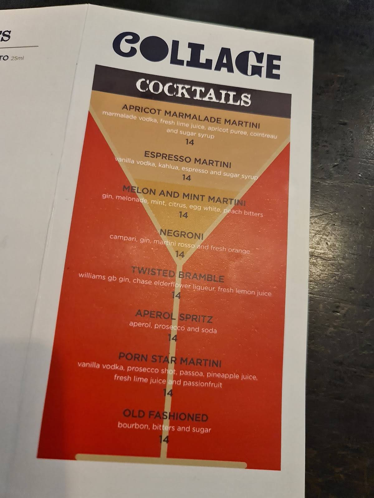 Menu at Collage Restaurant, Ringway