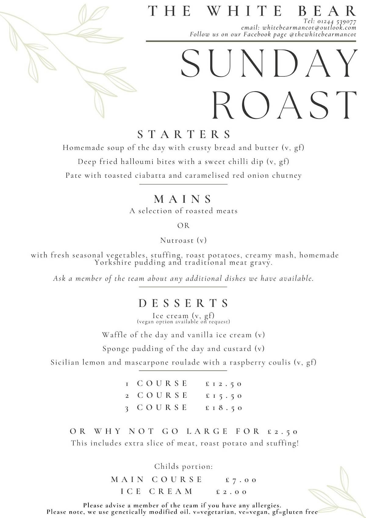 Menu at The White Bear pub & bar, Deeside