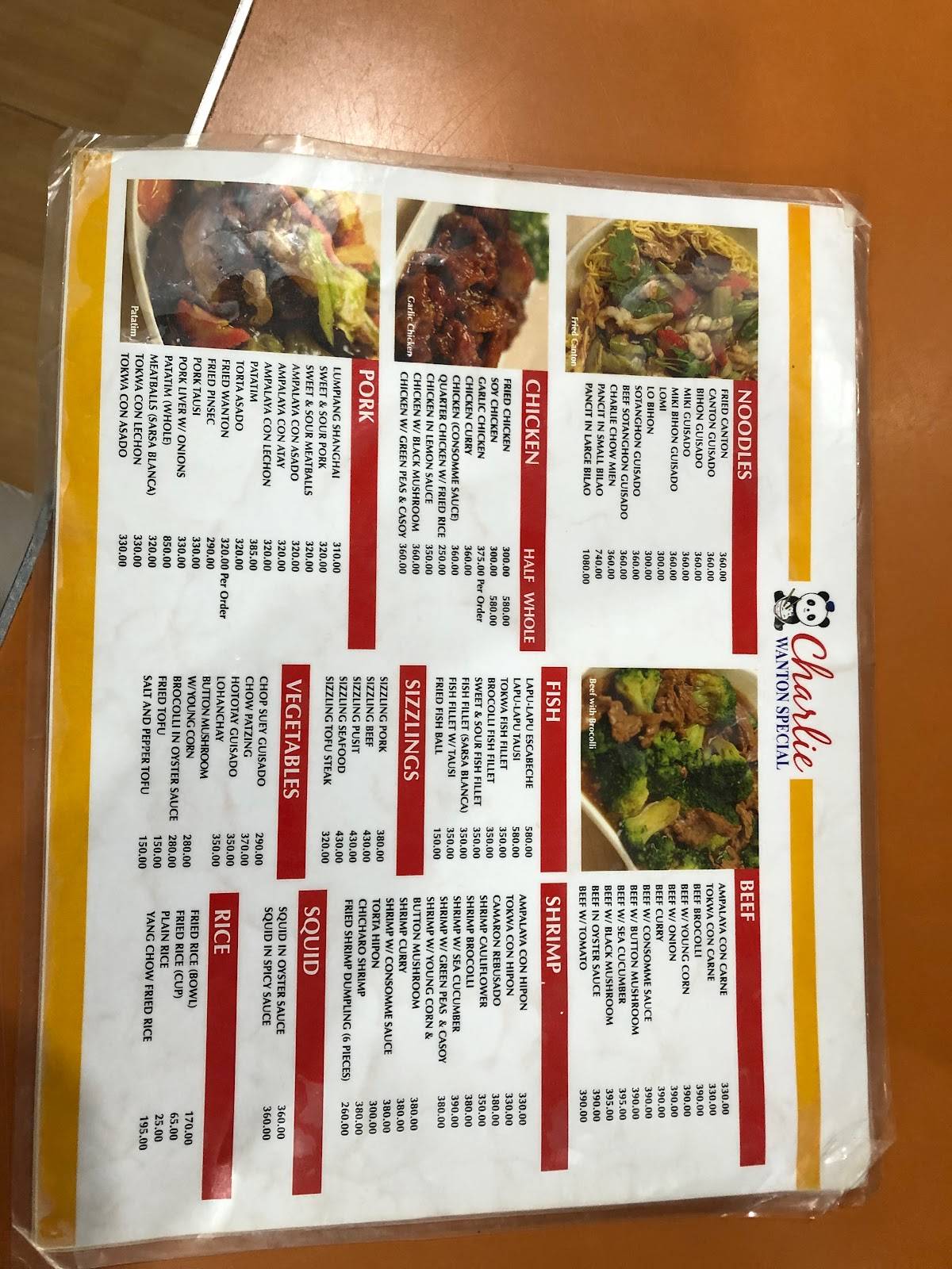 Menu at Charlie Wanton Special restaurant, Mandaluyong