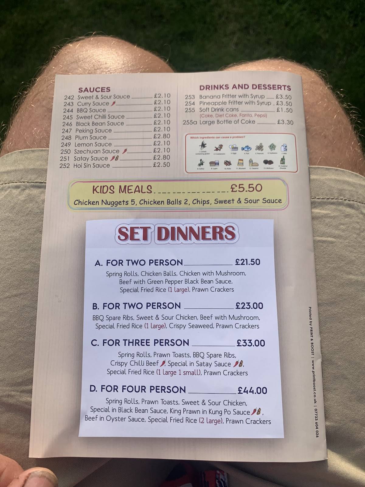 Menu at Mandarin Chinese Takeaway fast food, Grantham