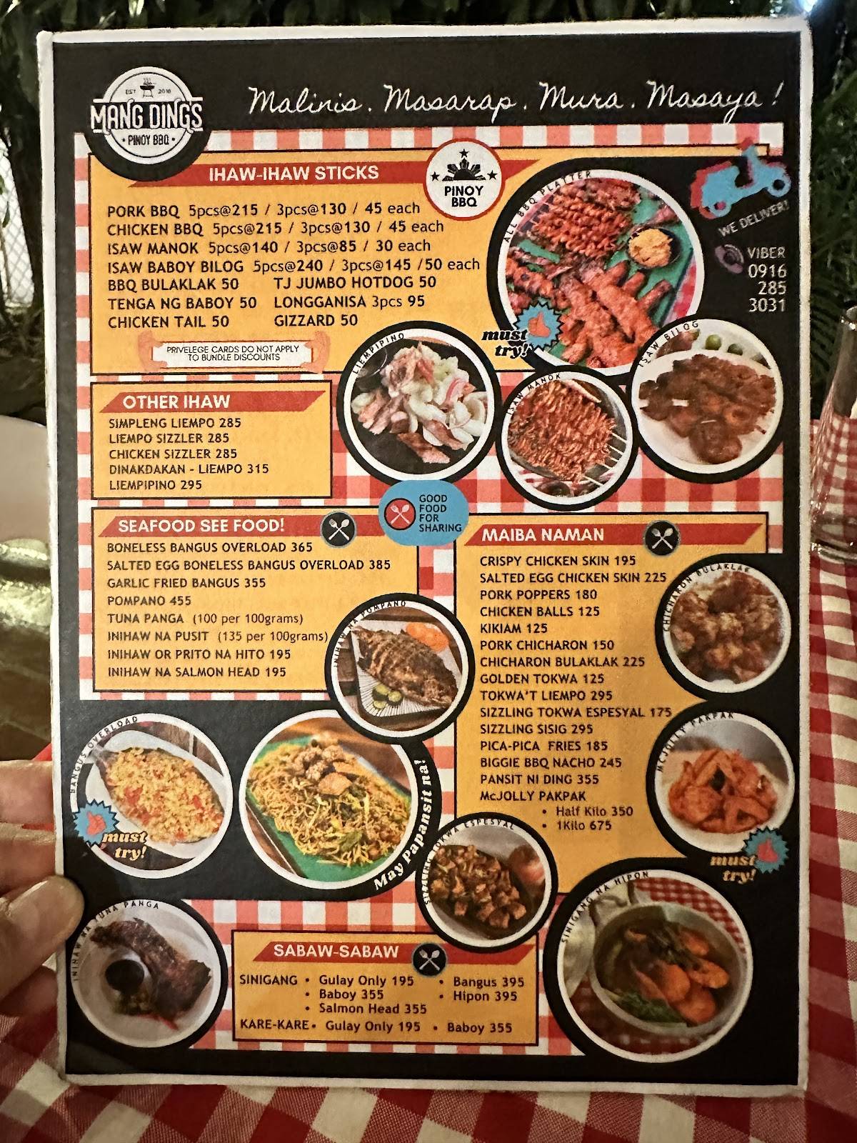 Menu at Mang Dings Pinoy BBQ, Marikina