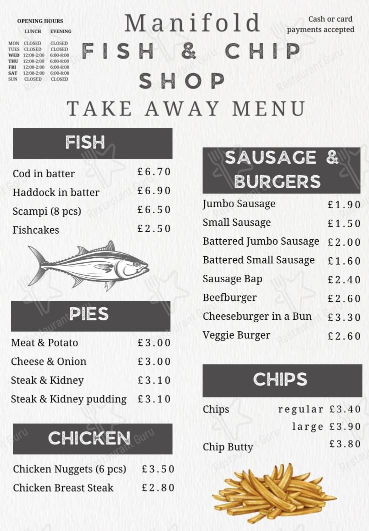 Menu at Longnor Fish And Chips fast food, Longnor