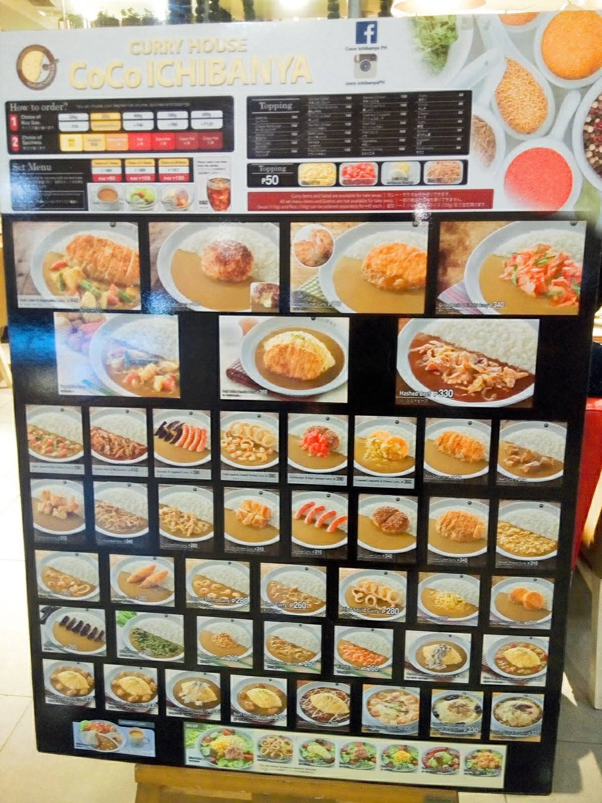 Menu at Coco Ichibanya restaurant, Manila, HXGM+2RC