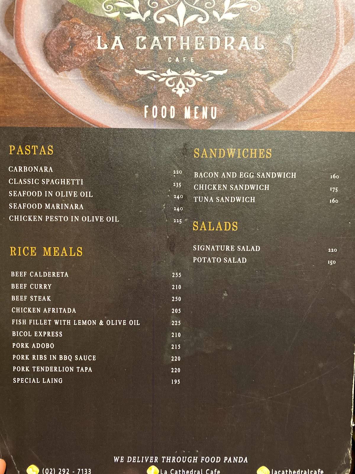 Menu at La Cathedral Cafe, Manila