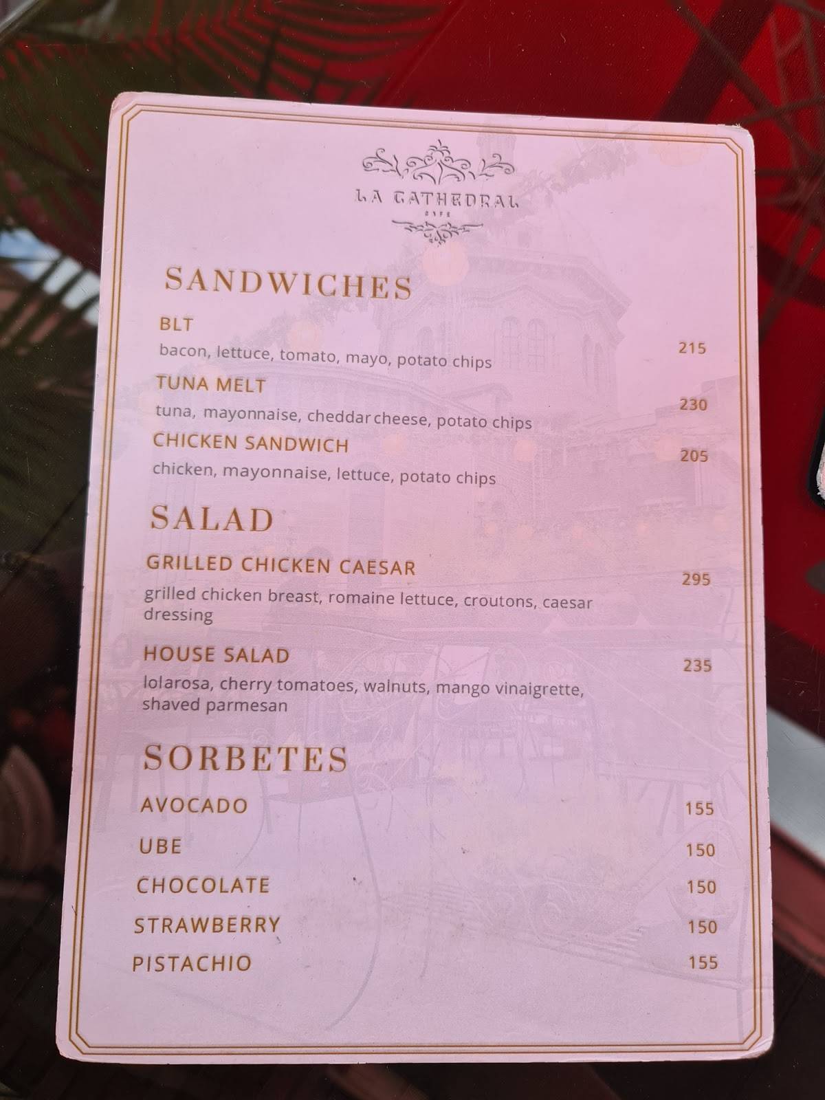 Menu at La Cathedral Cafe, Manila