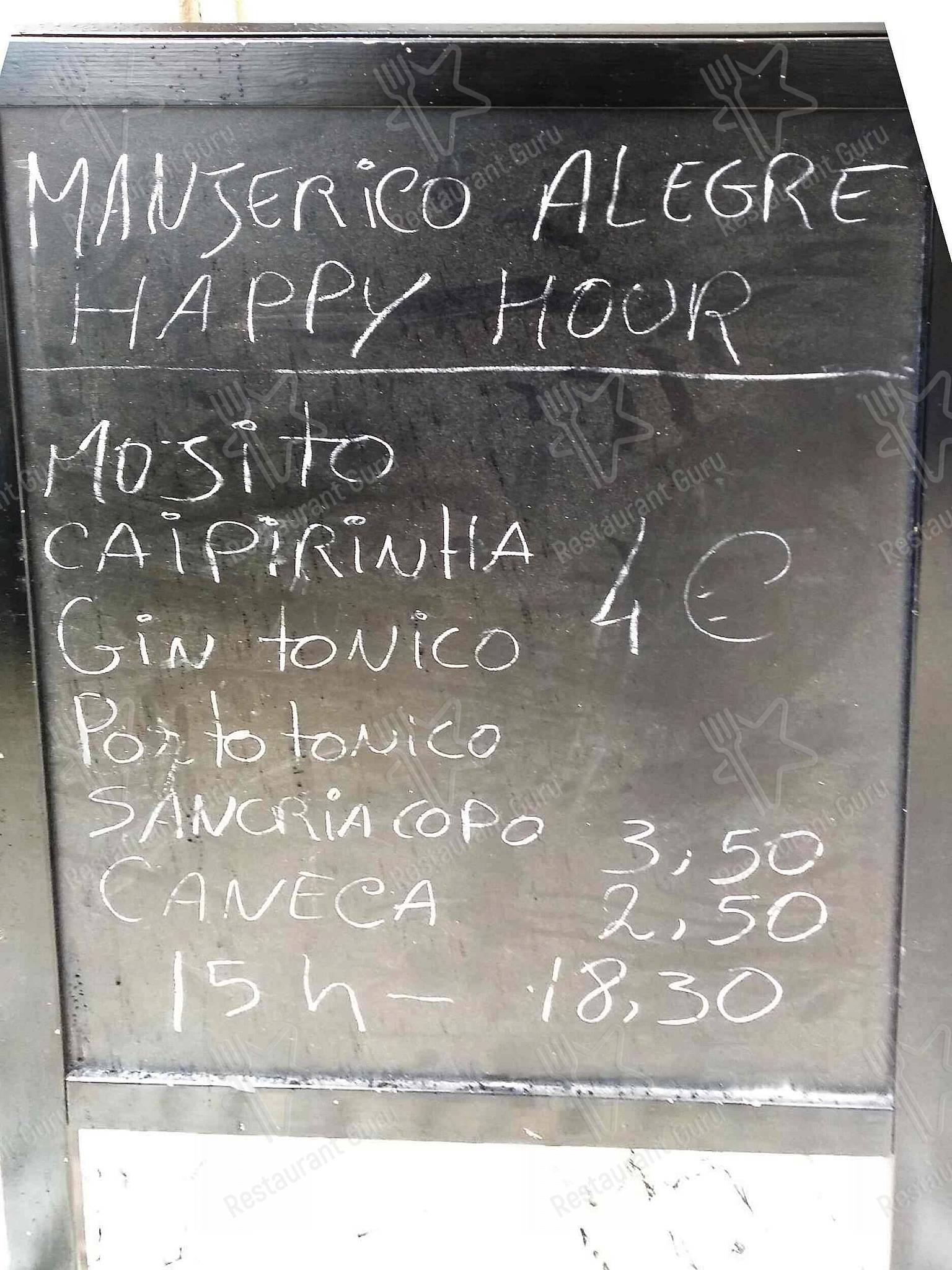 Menu at Manjerico Alegre restaurant, Lisbon