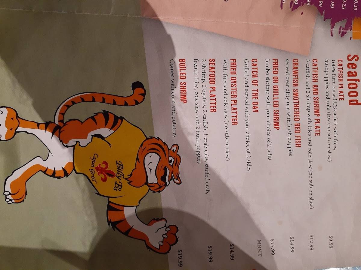 Menu at Billy B's Cajun Grill restaurant, Mansfield