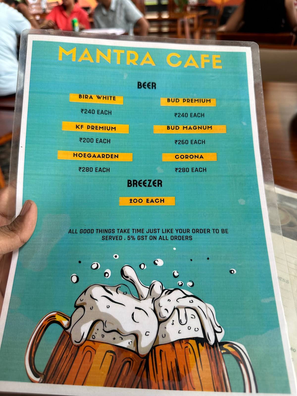 Menu at Mantra Cafe, Gokarna