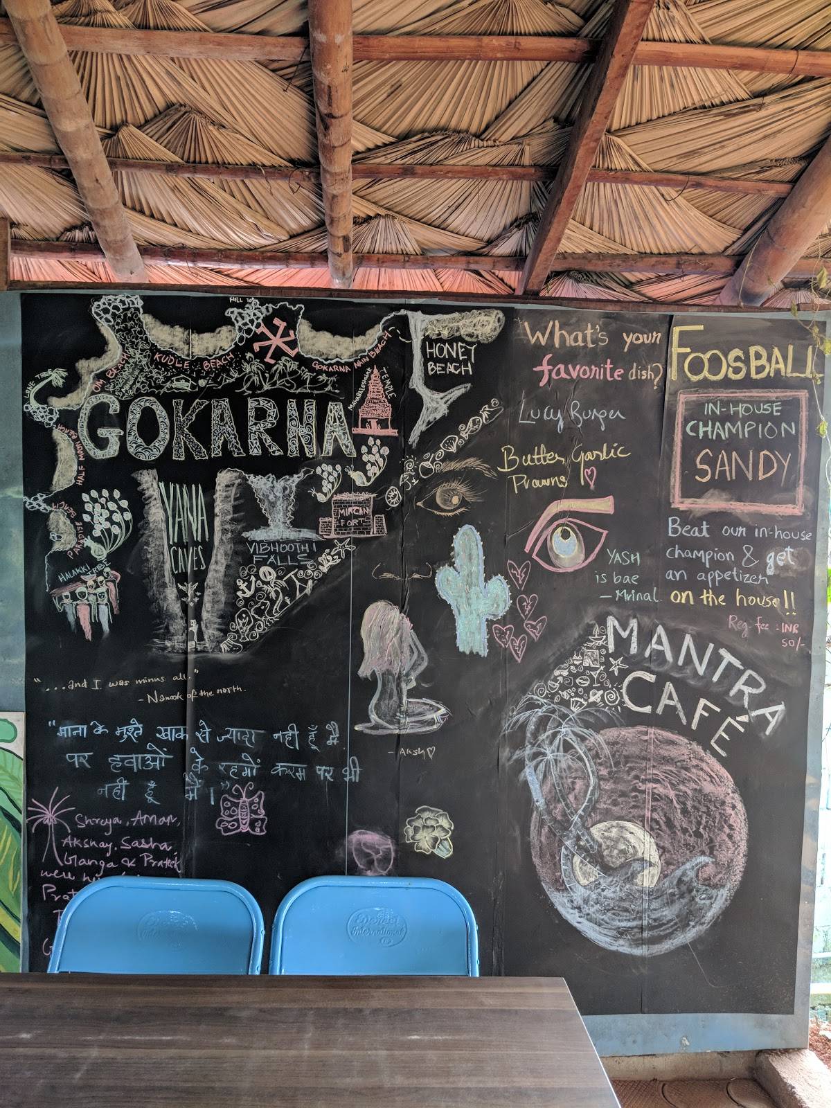 Menu at Mantra Cafe, Gokarna