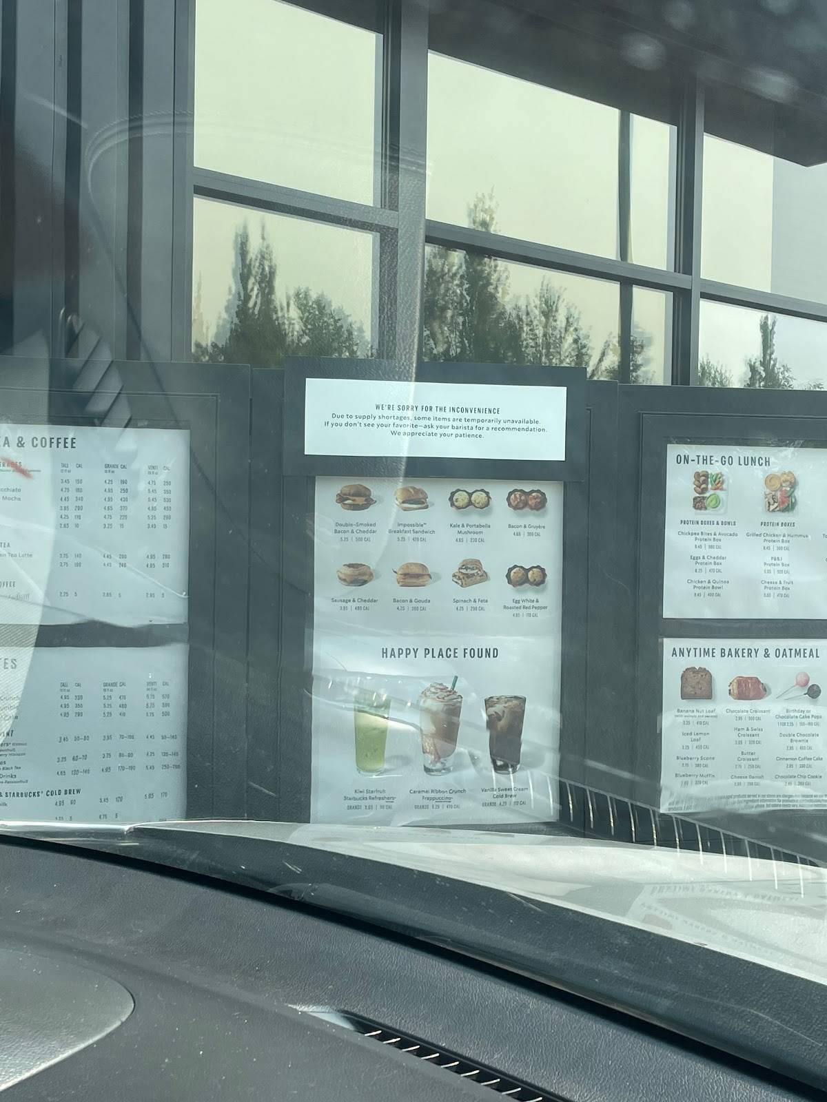 Menu at Starbucks cafe, Maple Valley, 225th Ave SE #106