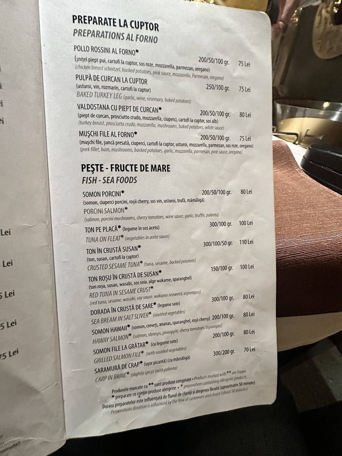 Menu at Marco Polo, Constanța, Strada Sarmisegetuza 2