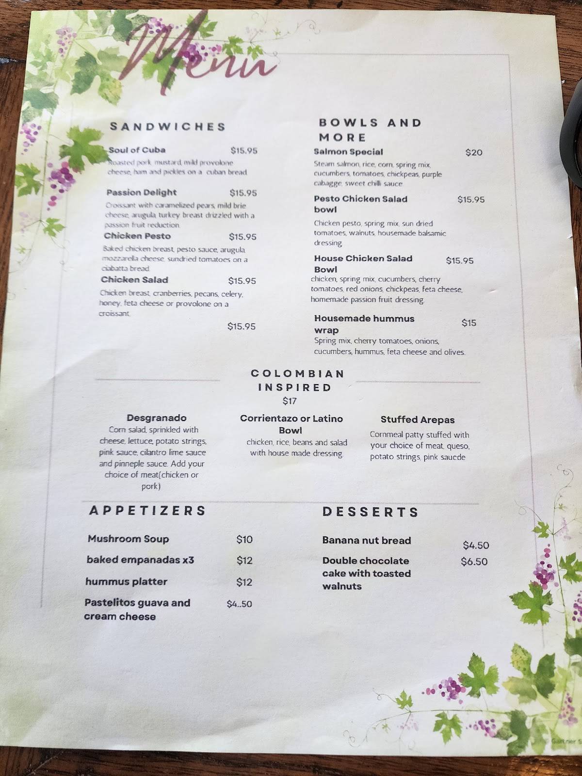 Menu at Margie's Cuisine cafe, USA