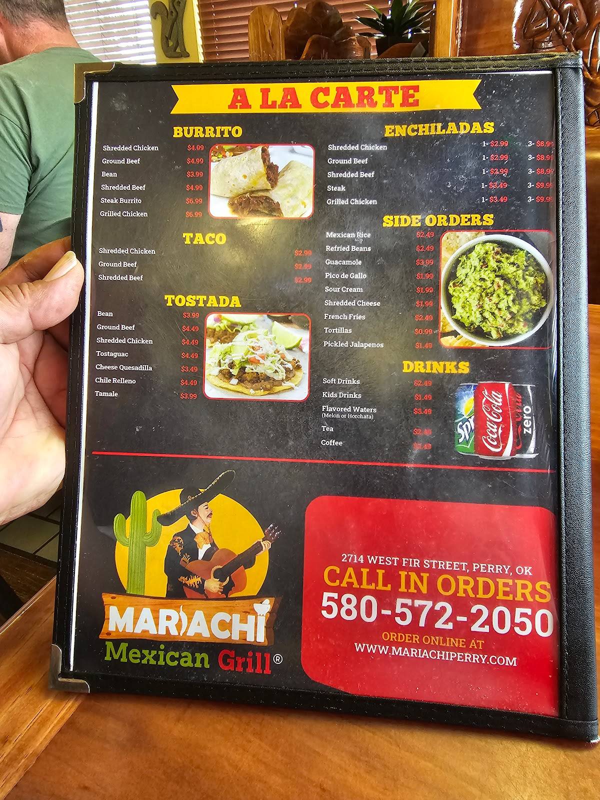 Menu at Mariachi Mexican Grill restaurant, Perry