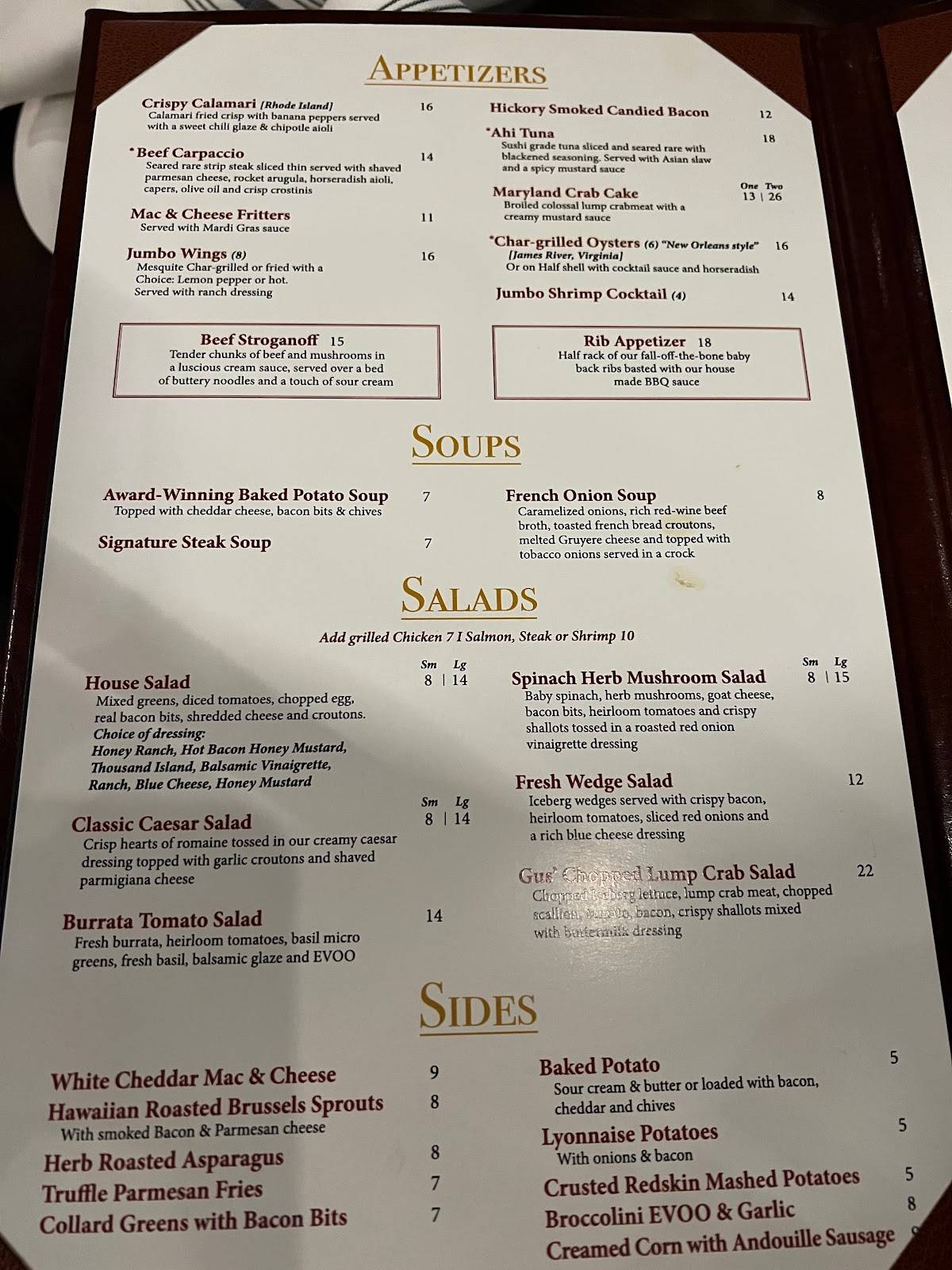 Menu at Cherokee Chophouse steakhouse, Marietta