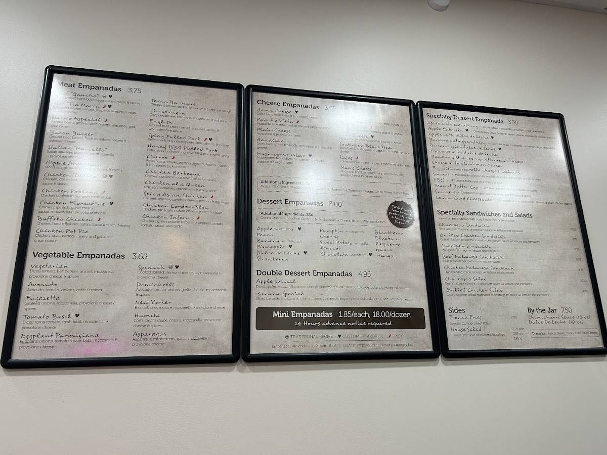 Menu at Marini's Empanada Kitchen restaurant, Wallis