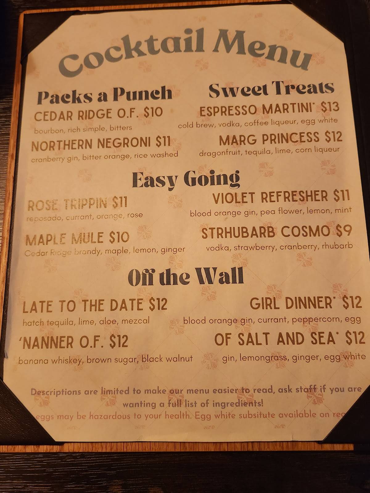 Menu at the hip-stir pub & bar, Marion