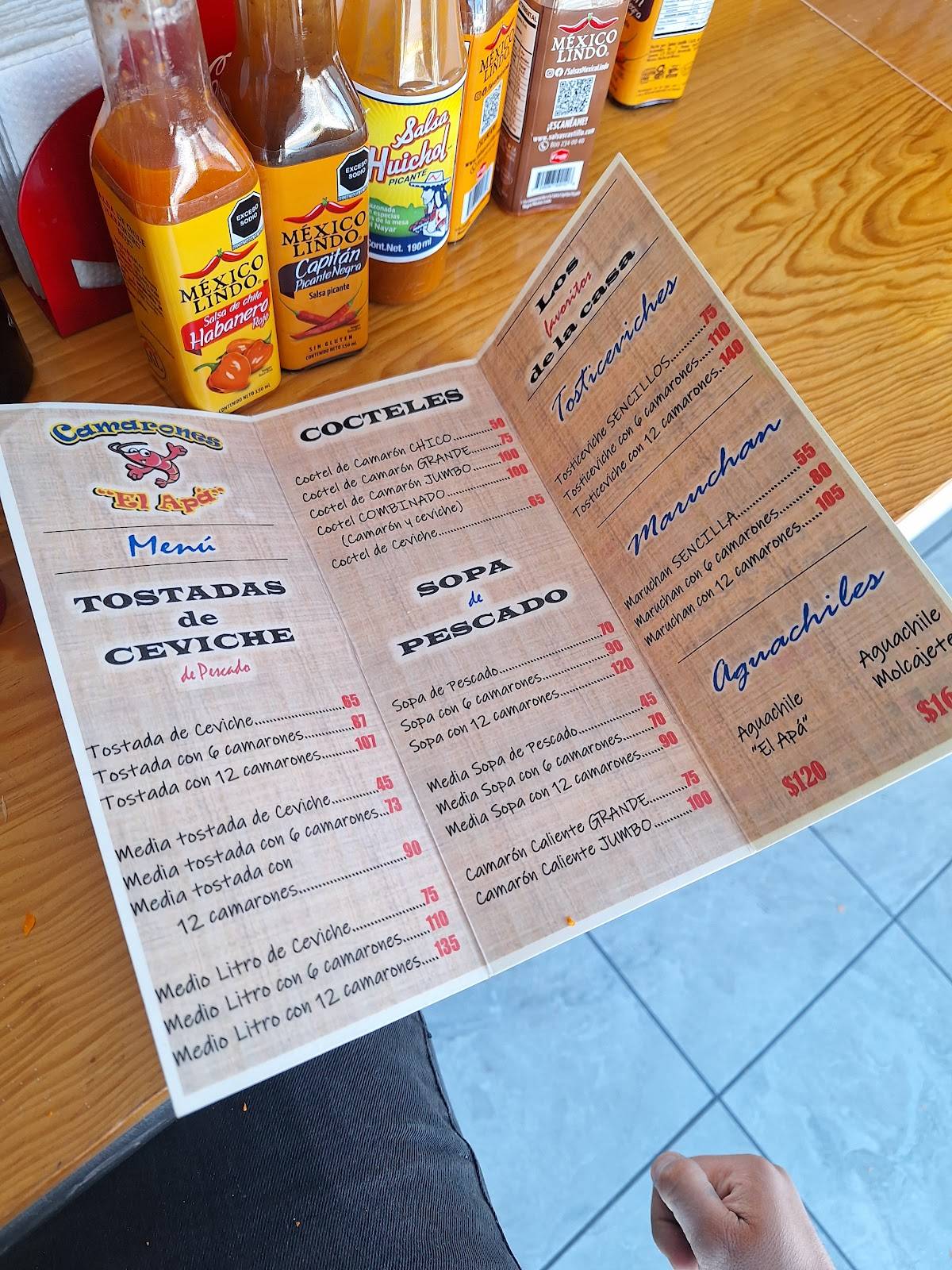 Menu at Mariscos "El Apá" aguachiles restaurant, Chihuahua