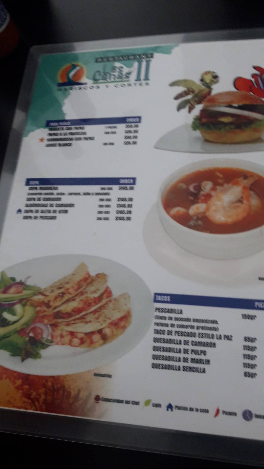 Carta del restaurante Mariscos Las Cañas 2, Los Mochis