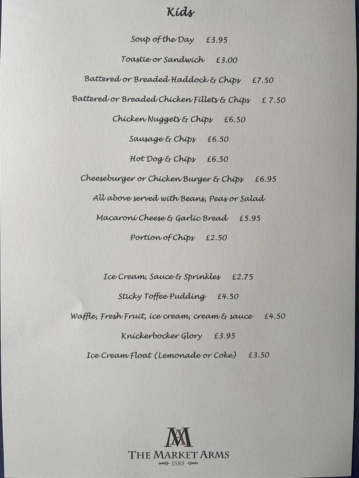Menu at Market Arms pub & bar, Banff