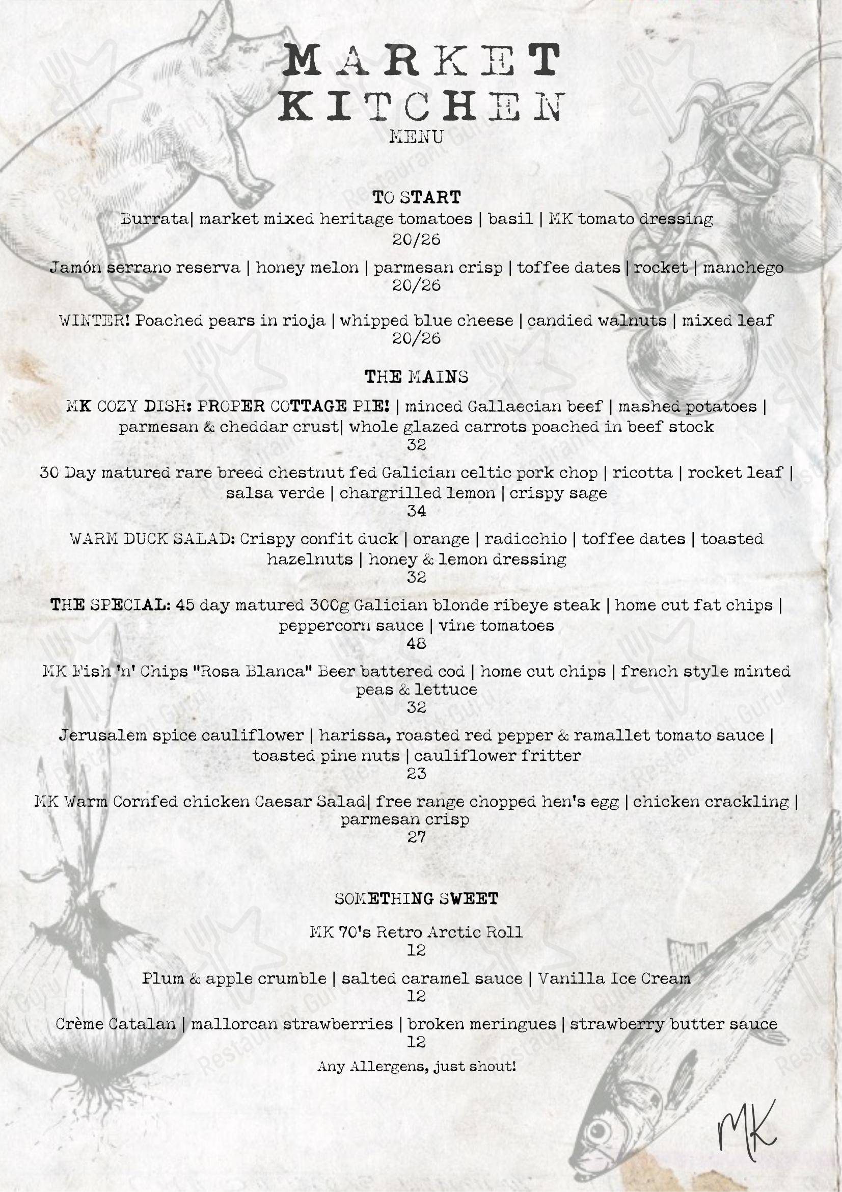 Menu at Market Kitchen restaurant, Palma