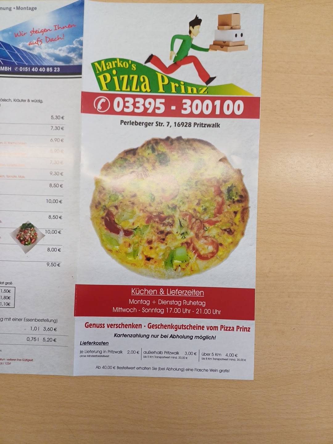 Speisekarte von Marko`s Pizza Prinz Pritzwalk, Pritzwalk