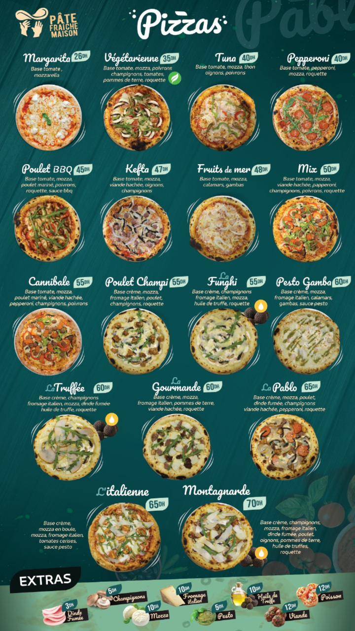 Menu at Snack Pablo restaurant, Martil