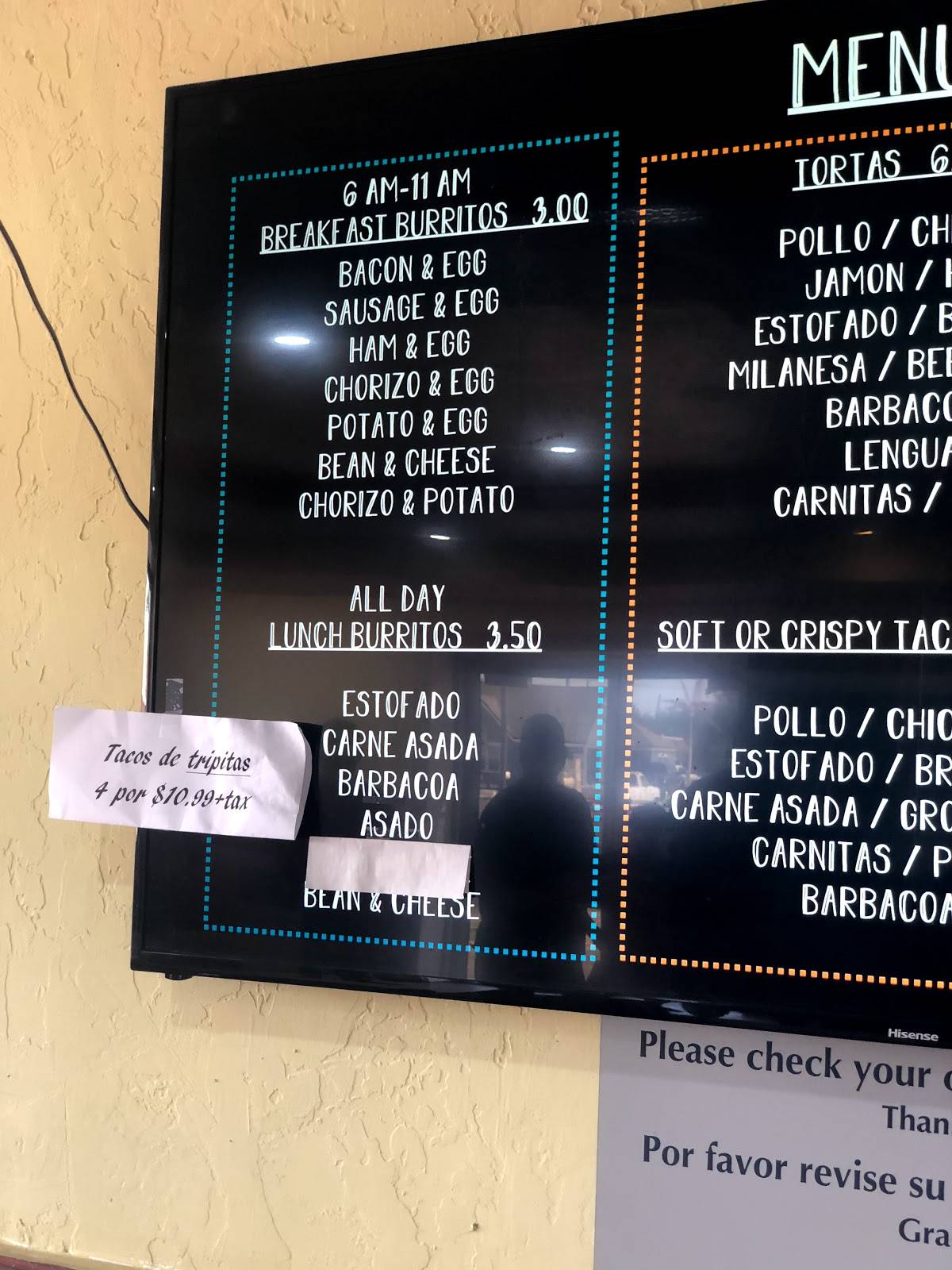 Menu at Martinez Bakery, Midland