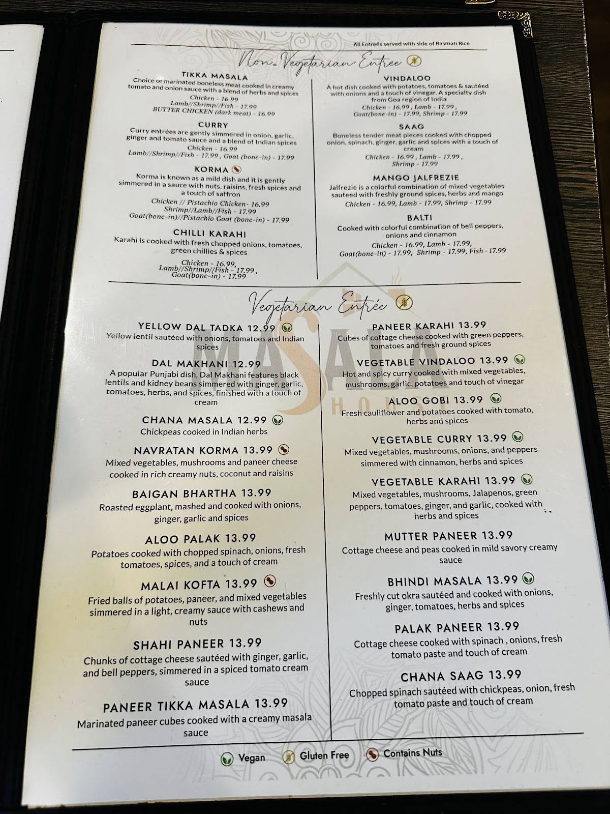 Menu at Masala House restaurant, Raleigh