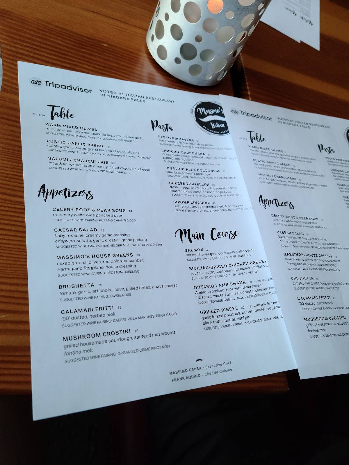 Menu at Massimo’s Italian Fallsview Restaurant, Niagara Falls